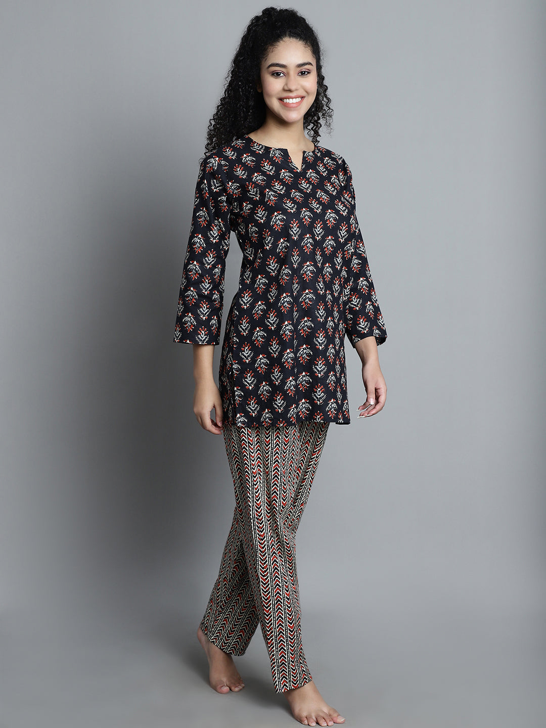 Floral Short Kurti with Pyjama Set