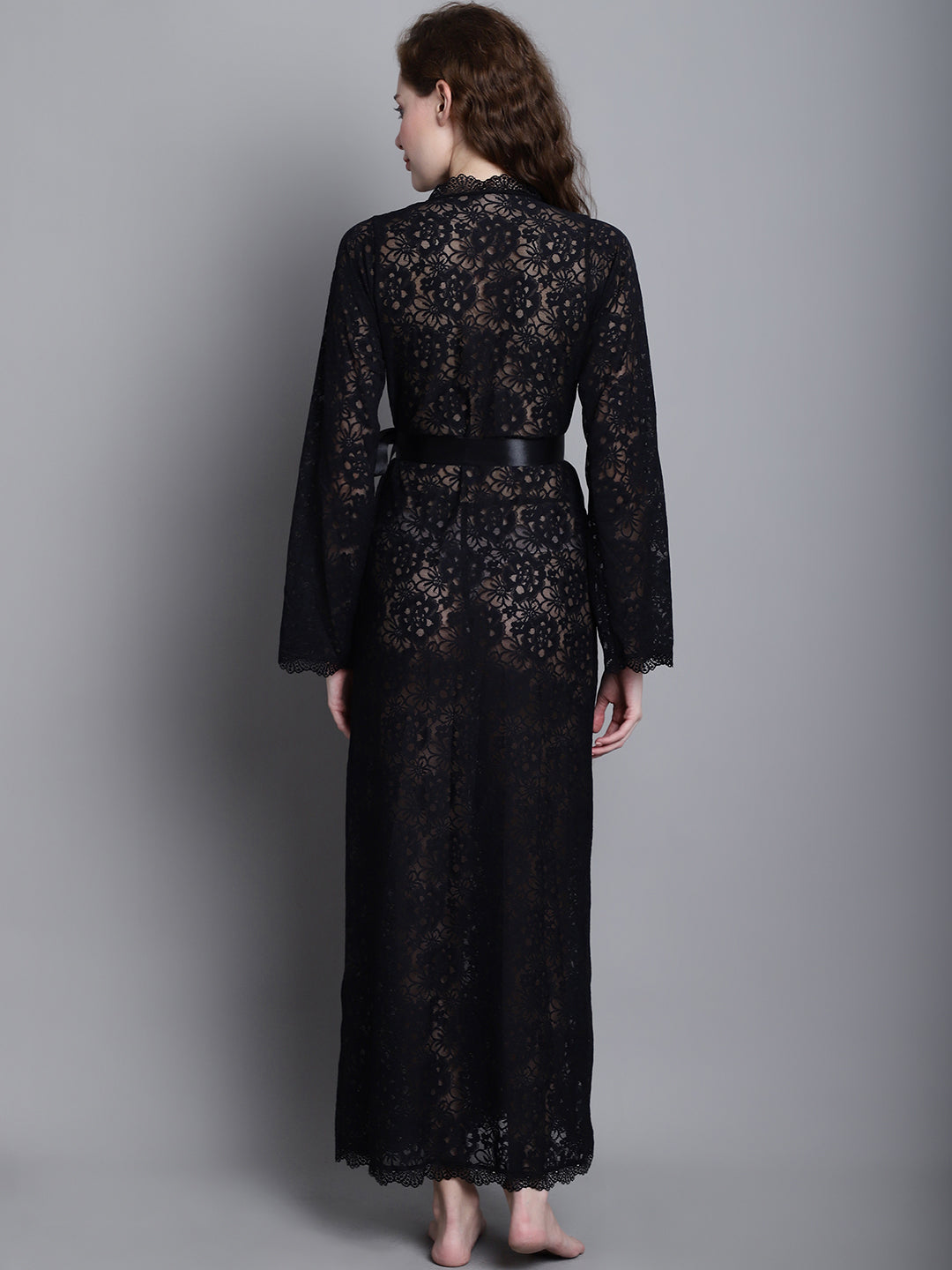 Fully Intricate Lacy Robe - Black