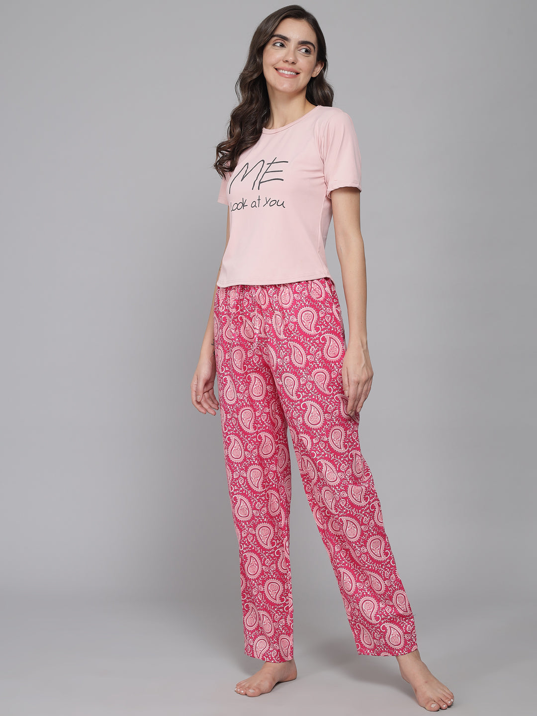 Pink Women's Paisley Cotton Pyjama